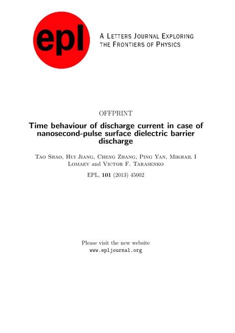 Pdf Time Behaviour Of Discharge Current In Case Of Nanosecond Pulse