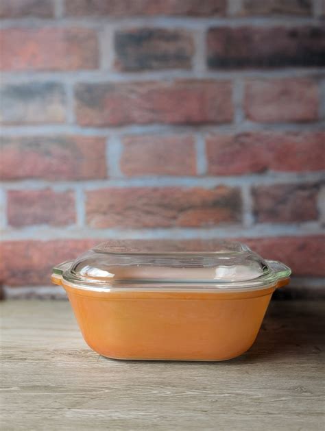 Vintage Agee Pyrex Peach Orange Lustre Square Lidded Crs300 Casserole Dish Etsy