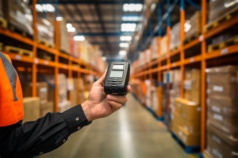 Premium Ai Image Man Scanning Package With Barcode Generative By Ai