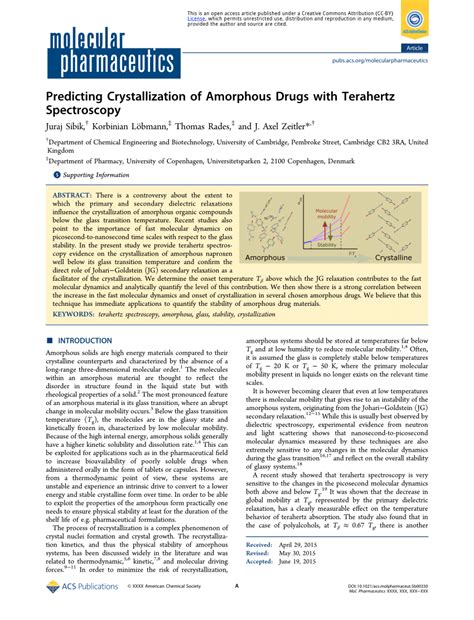 Pdf Predicting Crystallisation Of Amorphous Drugs With Terahertz Spectroscopy
