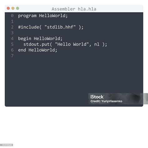 Assembler Hla Language Hello World Program Sample In Editor Window