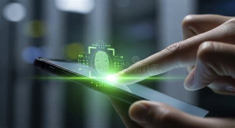 Fingerprint Scan On Smartphone For Secure Digital Authentication And Data Protection Stock