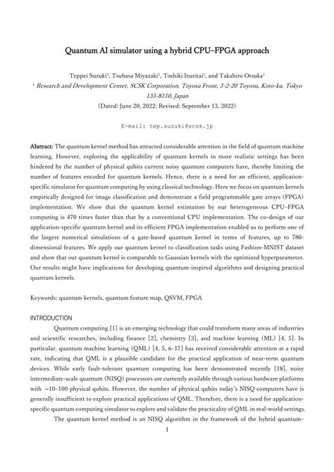 Pdf Quantum Ai Simulator Using A Hybrid Cpu Fpga Approach