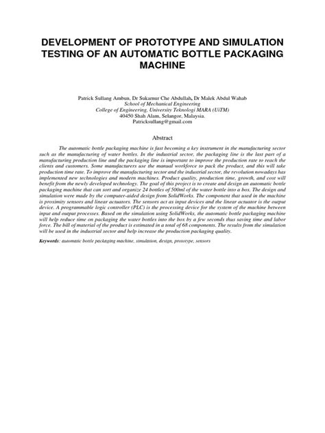 development of prototype and simulation testing of an automatic bottle