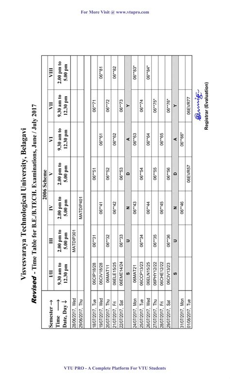 Rescheduled New VTU Exam Timetable June July 2017 For BE UPDATED