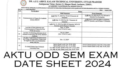 Aktu Odd Sem Exam Date Sheet 2025 New 1st 3rd 5th Sem Exam From Feb 28