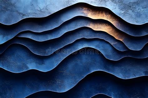 Abstract Ocean Waves On Textured Blue Background For Modern Wall Art