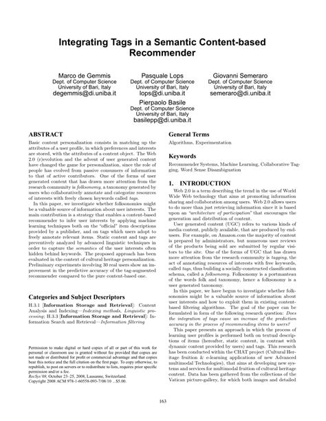 Pdf Integrating Tags In A Semantic Content Based Recommender