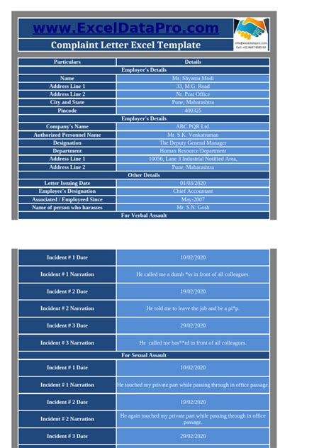 Workplace Harassment Complaint Letter Excel Template Pdf Misconduct