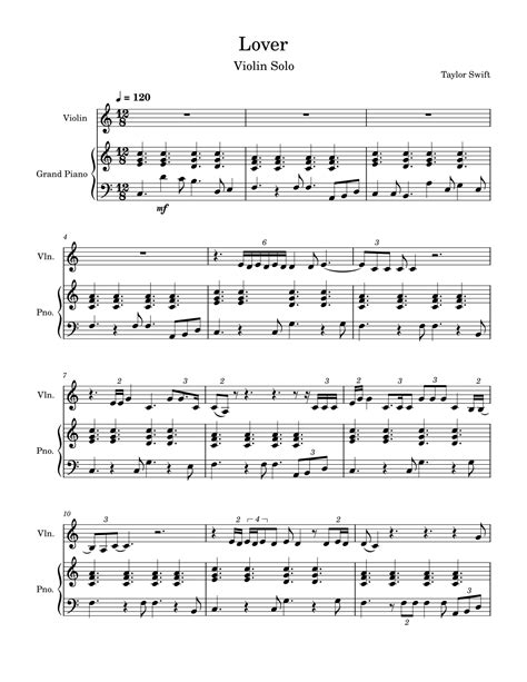 Lover Arr Kent De Leon By Taylor Swift Sheet Music For Violin Solo