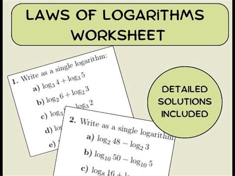 Laws Of Logarithms Worksheet With Solutions Teaching Resources