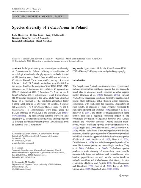 Pdf Species Diversity Of Trichoderma In Poland