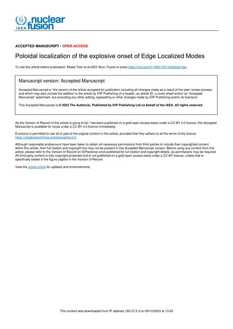 Pdf Poloidal Localization Of The Explosive Onset Of Edge Localized Modes