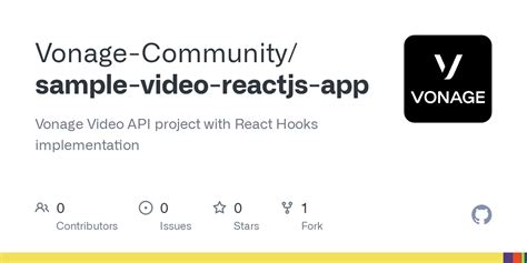 GitHub Vonage Community Sample Video Reactjs App Vonage Video API