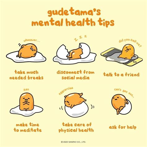 Gudetama Mental Health Tips Poster Gudetama English Gudetama Happy