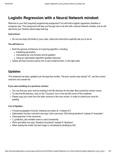 Logistic Regression With A Neural Network Mindset V6a Pdf Applied