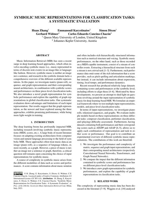 PDF Symbolic Music Representations For Classification Tasks A Systematic Evaluation
