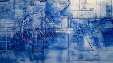 Abstract Blue Architectural Blueprint Design With Geometric Patterns Evoking Technical Drawings