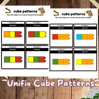 Unifix Cube Patterns Snap Cubes Activities 72 Cards AB ABC AAB ABB ABCD AABB