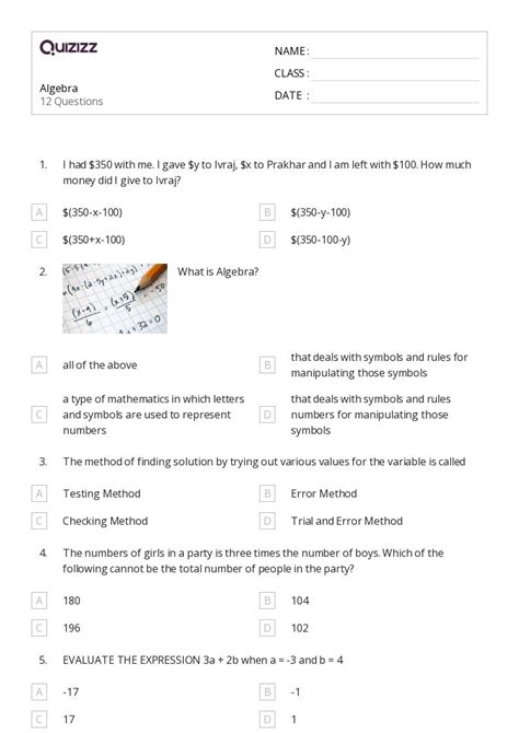 50 Algebra Worksheets For 5th Class On Quizizz Free And Printable