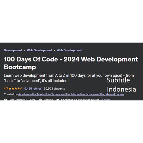Jual Course 100 Days Code 2024 Web Development Bootcamp Shopee Indonesia