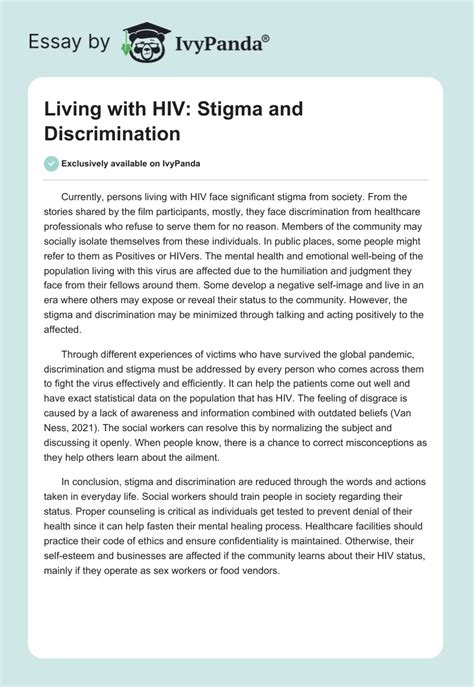 Living With Hiv Stigma And Discrimination 311 Words Essay Example