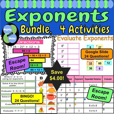 Powers And Exponents Digital Self Checking 6th Grade Exponents Activities