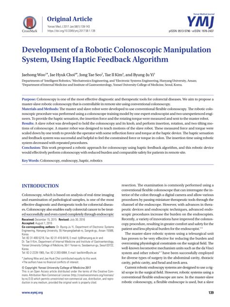 pdf development of a robotic colonoscopic manipulation system using haptic feedback algorithm