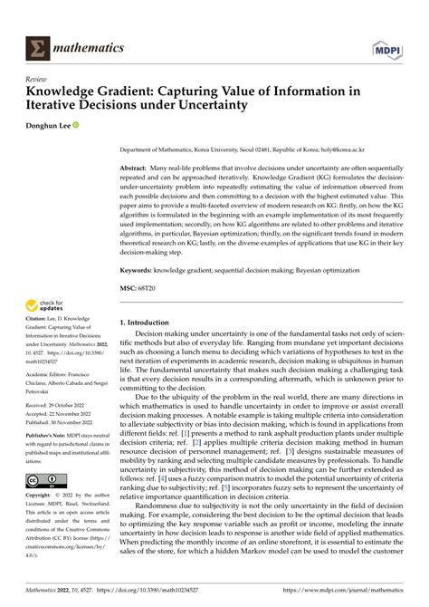 Pdf Knowledge Gradient Capturing Value Of Information In Iterative