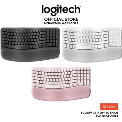 Logitech Wave Keys Ergonomic Wireless Bluetooth Keyboard Customizable Keys Cushioned Palm Rest