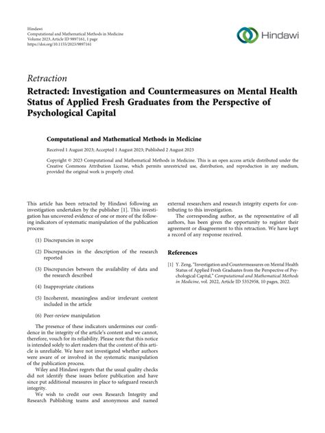 Pdf Retracted Investigation And Countermeasures On Mental Health Status Of Applied Fresh