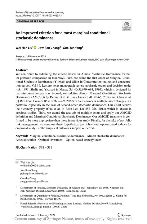 An Improved Criterion For Almost Marginal Conditional Stochastic Dominance Request Pdf