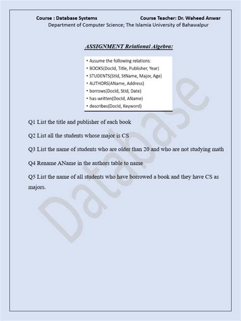 Relational Algebra Assignment Pdf