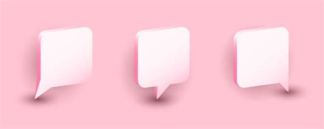 3d 스피치 버블 현실적인 채팅 아이콘 세트 통신 풍선 그림자가있는 분홍색 사각형 요소 채팅 및 대화 및 토론 복사 공간이있는 빈 메시지 벡터 격리 된 세트 대화 풍선 문자