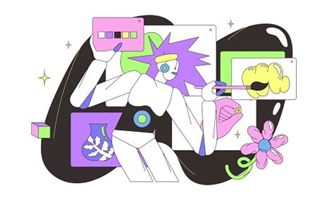 인공 지능에 의해 생성 된 예술 Ai는 드로잉 소프트웨어를 사용하여 드로잉 태블릿에서 아트웍을 만듭니다 Ai 기술이 적용된 로봇은 디지털 일러스트레이션을 만들고 이미지를