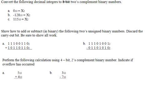 solved convert the following decimal integers to 8 bit two s