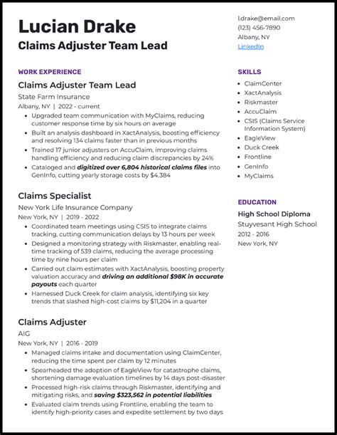 Claims Adjuster Resume
