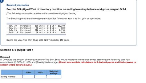 solved required information exercise 5 5 algo effect of
