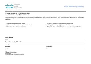 Introduction To Cybersecurity Certificate Cisco SIgn PPT