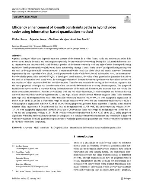 Pdf Efficiency Enhancement Of K Multi Constraints Paths In Hybrid Video Coder Using