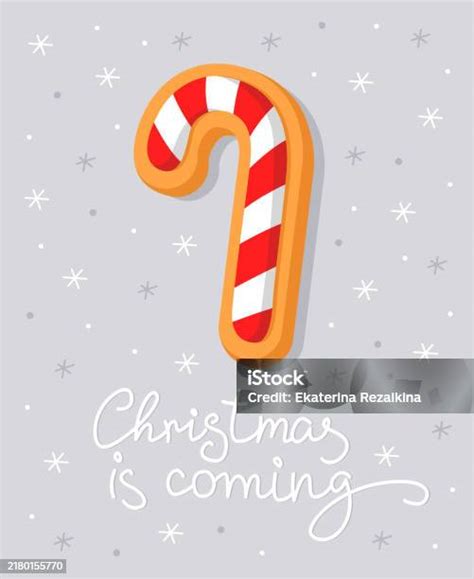 사탕 형태의 진저 브레드를 곁들인 새해 카드 줄무늬 크리스마스 사탕 지팡이 빨간색과 흰색 색상 크리스마스 카드입니다 크리스마스에 대한 스톡 벡터 아트 및 기타 이미지