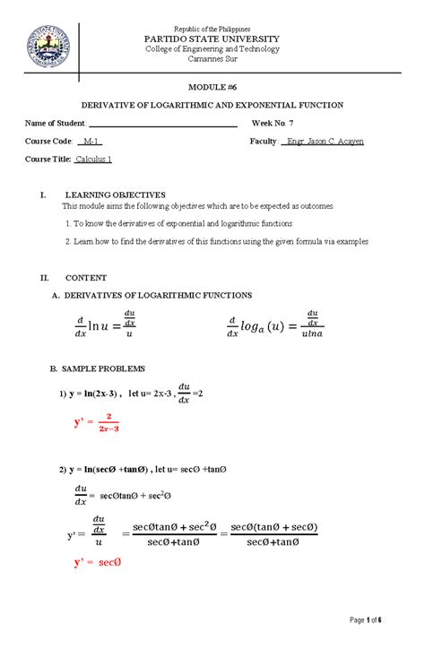 M 1 Module 6 Cal Partido State University College Of Engineering