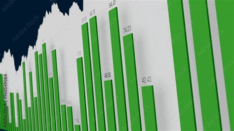 Abstract Green Bar Graph With Financial Figures White Chart And Colored Moving Lines In The