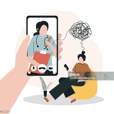 여성 심리 치료사 화상 호출 환자 정신 건강에 대해 여성에게 이야기하는 온라인 의사 심리적 도움 건강 관리의 개념 정신 건강에
