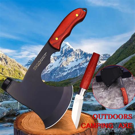 Wpkopya 다기능 해머헤드 싱글 블레이드 전술 도끼 레드우드 핸들 캠핑 핸드 도끼 날카로운 나무 도끼 칼