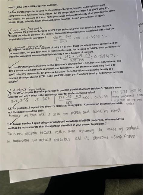 Solved Part 2 Solve With Aspen Properties And Excel Luse