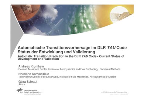 Pdf Automatic Transition Prediction In The Dlr Tau Code Current