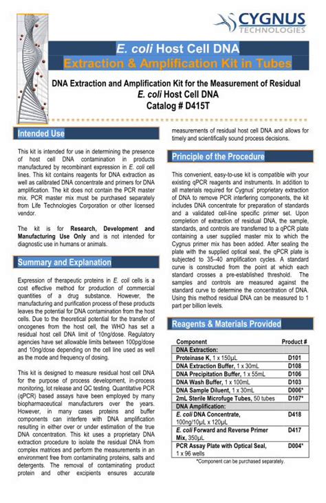 Pdf E Coli Host Cell Dna Extraction And Amplification Kit In Tubes · E Coli Host Cell Dna