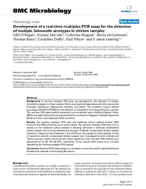 Pdf Development Of A Real Time Multiplex Pcr Assay For The Detection Of Multiple Salmonella