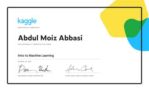 Abdul Moiz Abbasi Completed The Intro To Machine Learning Course On